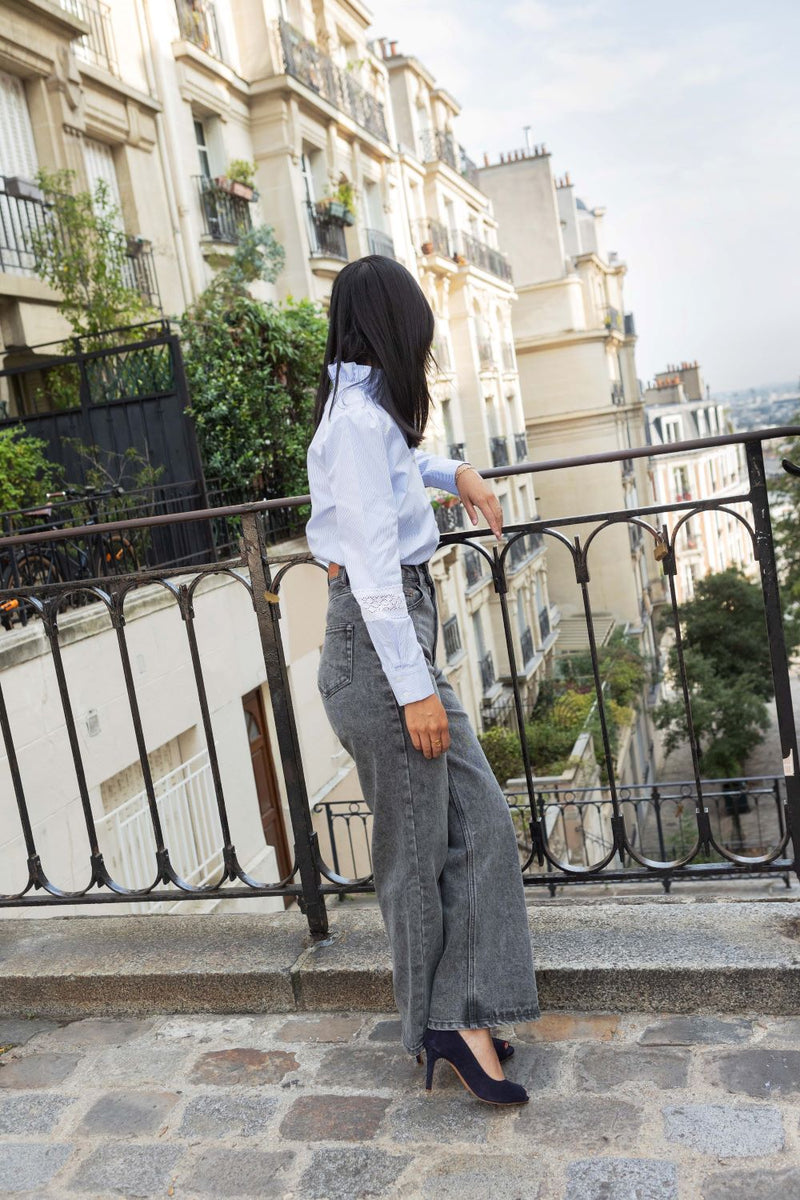 Wide Jean Audrey gris | Wide leg jean jambes larges Petite gris snow ...