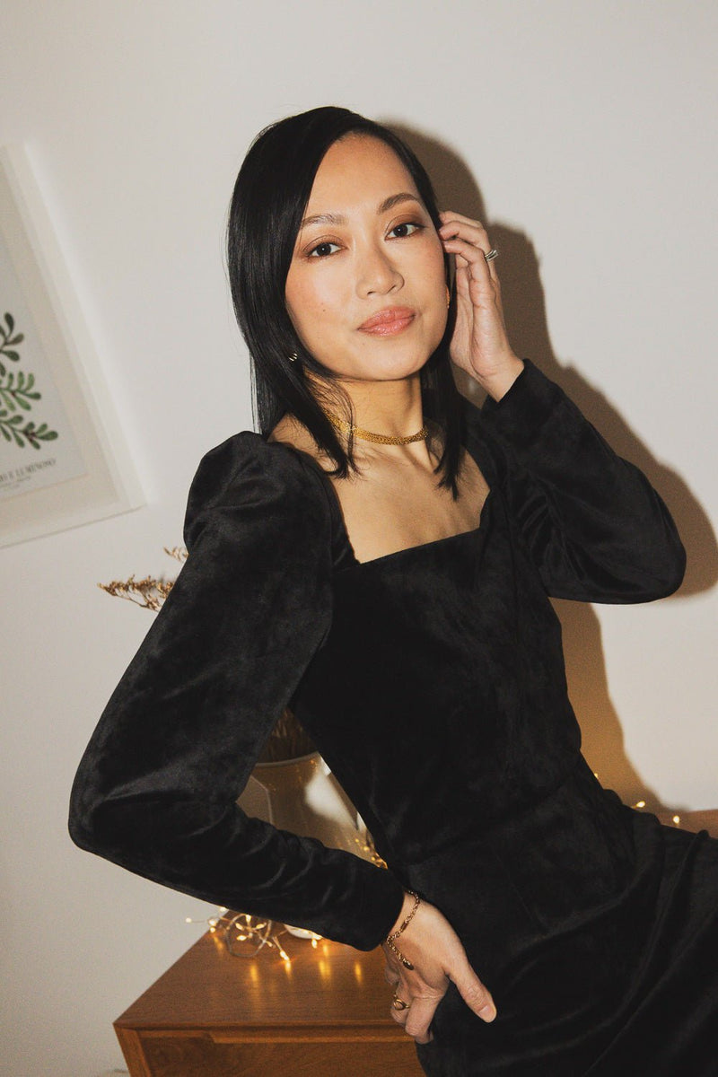 Robe France | Robe Femme Petite noire élégante velours – Petite and So What